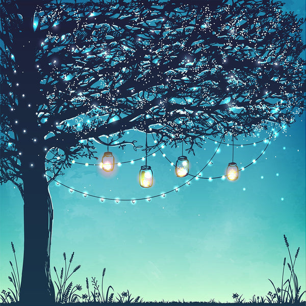 Blue Sparkling Background of Trees under Blue Sky Lights Photo Backdro ...