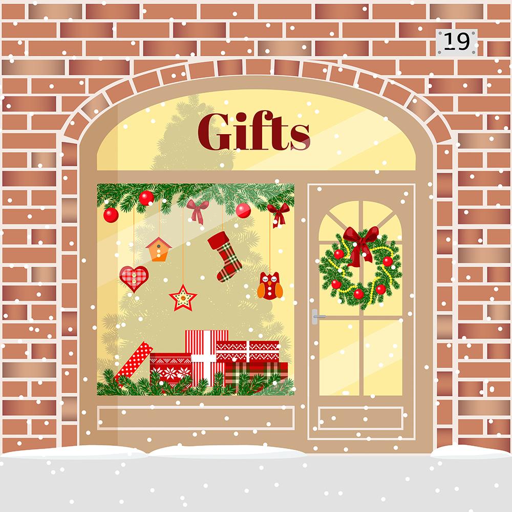Cartoon Christmas Shop Background Photography Backdrops IBD-19404 ...