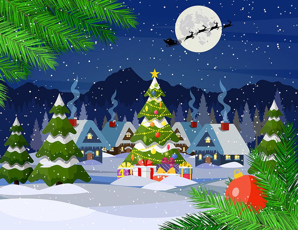 Cartoon Distant Christmas Background Festival Backdrops IBD-19438 ...