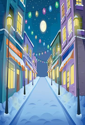 Cartoon Style Winter City Street Background Photography Backdrop IBD-1 ...