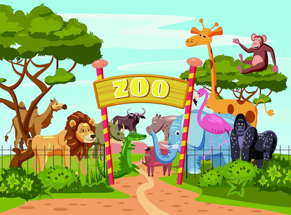 Children Cartoon Zoo Background Photo Backdrop for Baby Shower IBD-198 ...