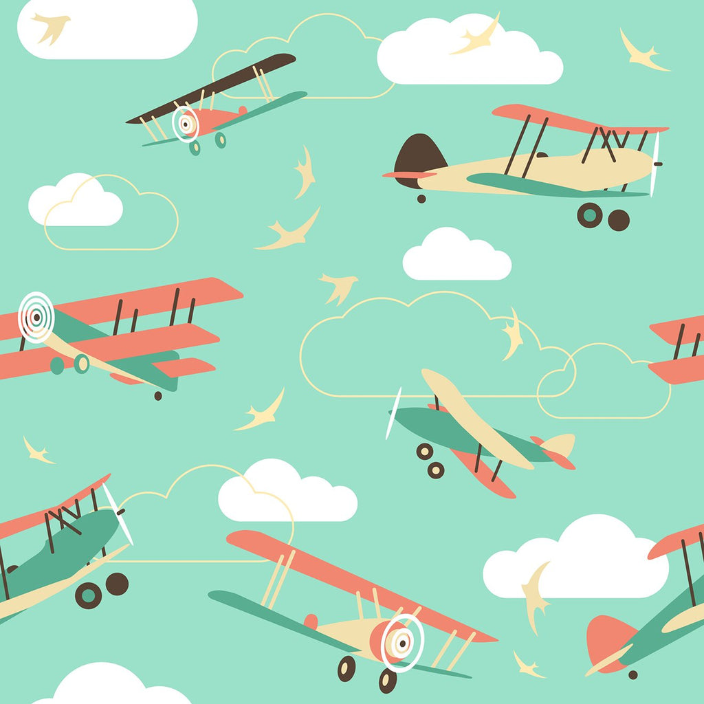 Cute Light Green Background Children Cartoon Airplane Backdrop for Por ...