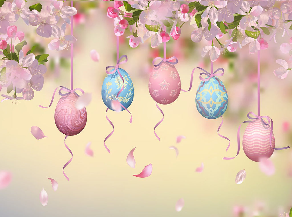 Festival Background Easter Falling Flowers Hanging Eggs Photography Ba ...