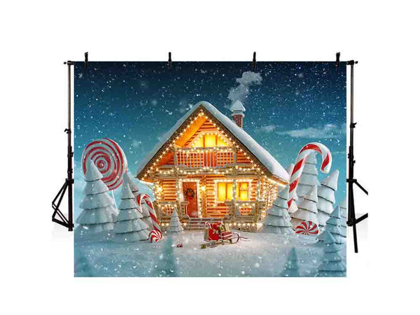 Merry Christmas House Cartoon Background Photography Backdrops IBD-192 ...