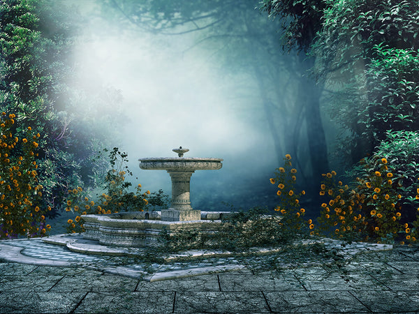 Fairy Tale Fountain With Yellow Daisy Forest Backdrops IBD-246782 ...