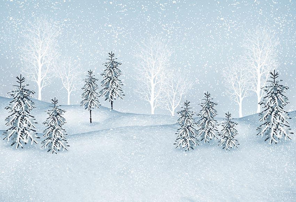 White Snowfield Winter Christmas Forest Tree Snow Backdrop IBD-24165 ...
