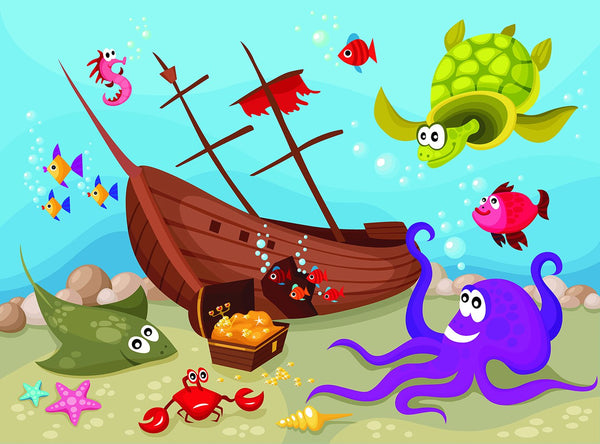 The Sinking Background of Cartoon Undersea Animal Treasure Baby Photo ...